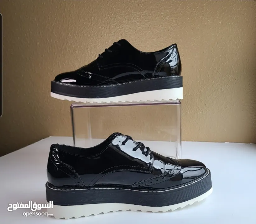 Zara black patent chunky loafer derby shoes with a platform sole ...