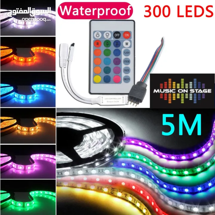 حبل ليد ار جي بي ملون 5 متر مع ريموت كونترول للتحكم 5050 SMD LED USB TV ...