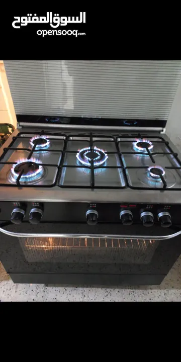 فرن غاز خمس عيون نوع TECNO SHIEF ايطالي لون اسود فاخر قياس 90 سم واسع ...