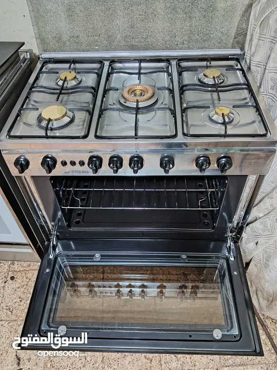 فرن غاز خمس عيون نوع تكنو ستالس ستيل بلكامل مقاس 80 سم نار زرقا حاميه ...