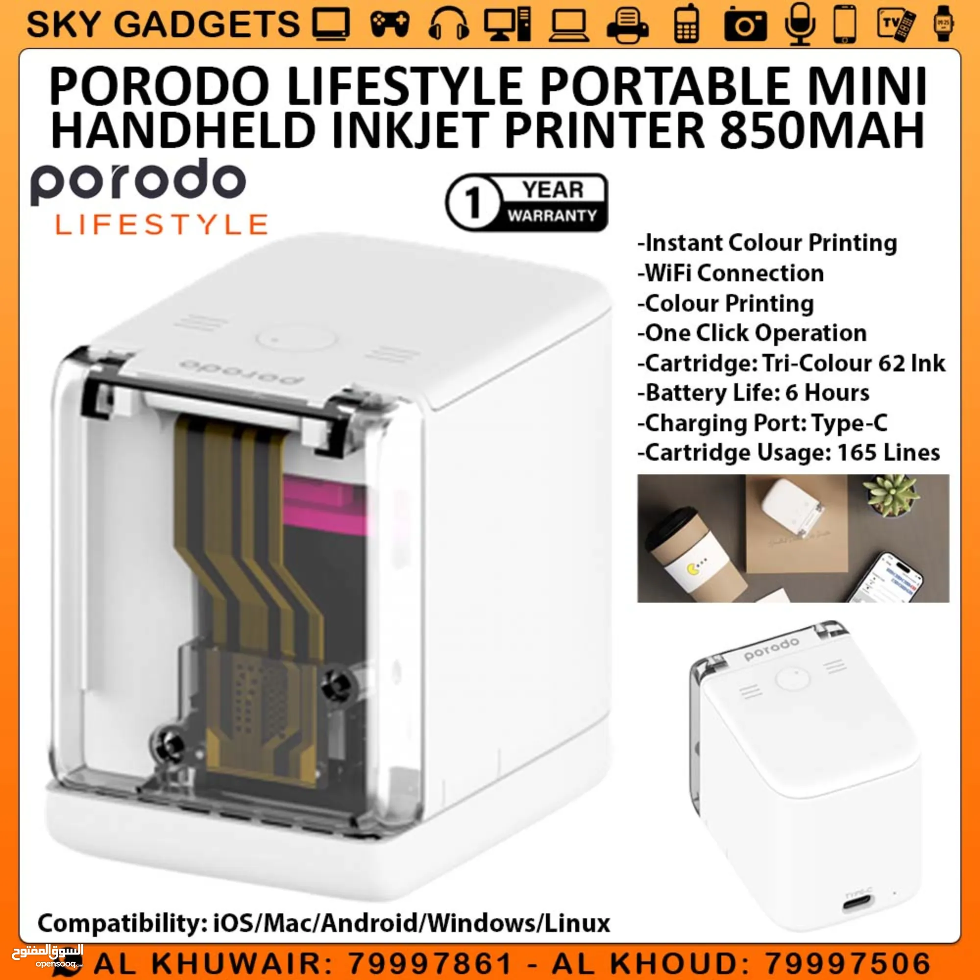 Porodo Lifestyle Portable Mini Handheld Inkjet Printer 850mah LSMIPRT ...