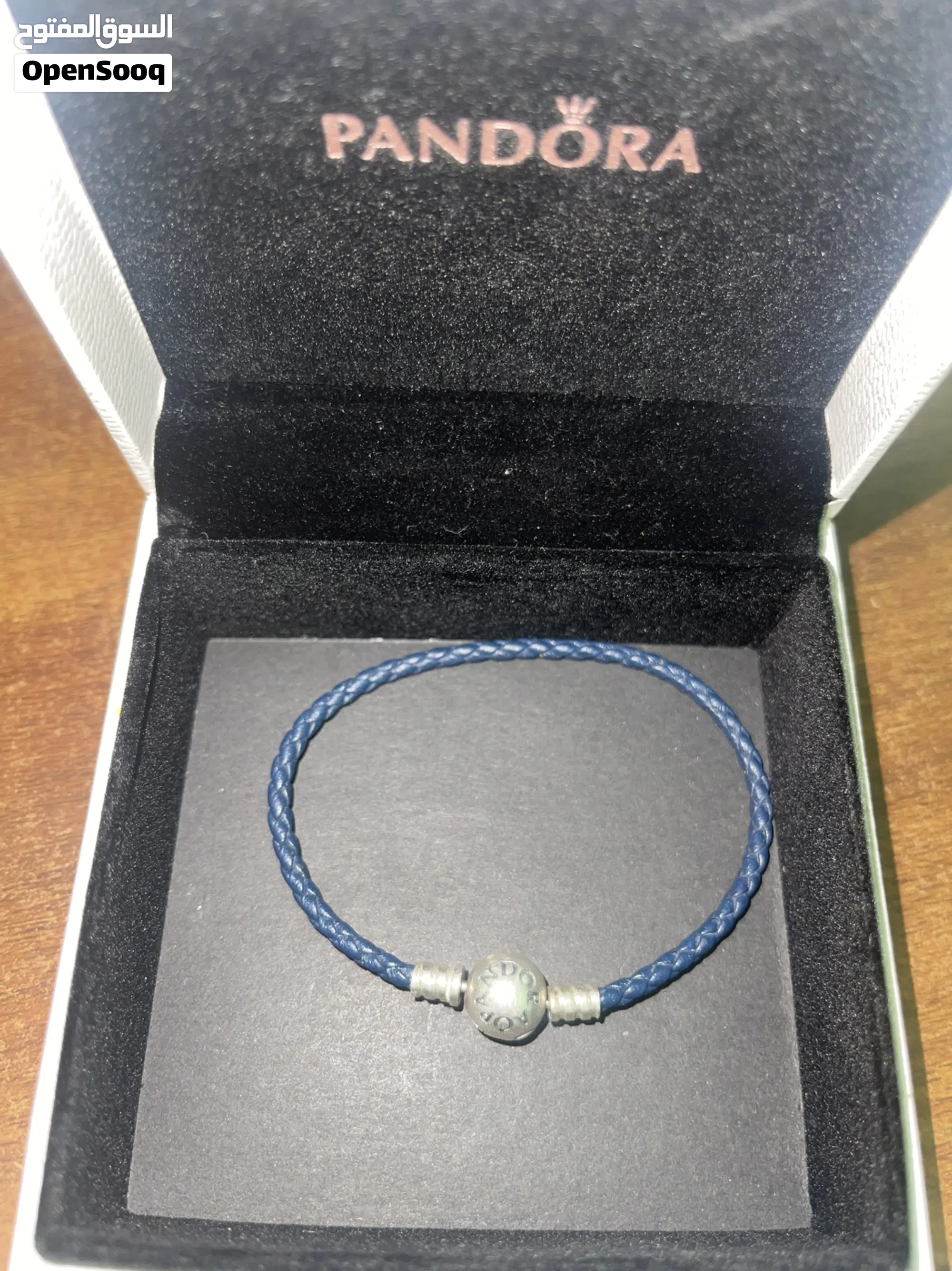 PANDORA MOMENTS ROUND CLASP BLUE BRAIDED LEATHER BRACELET سوارة باندورا ...