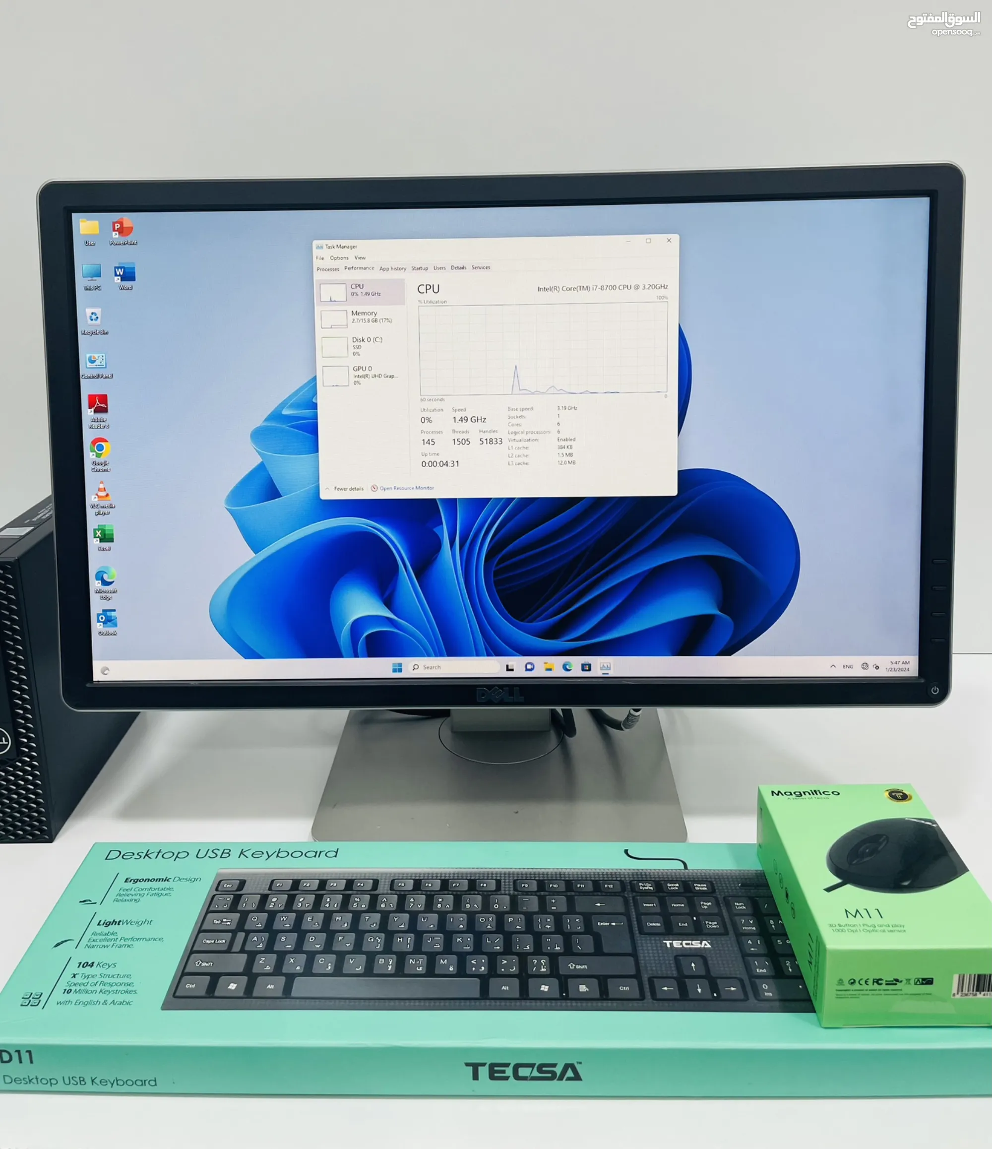 Dell Mini Pc 3070 i7 8th 16GB SSD 512GB MONITER 22” full set ...