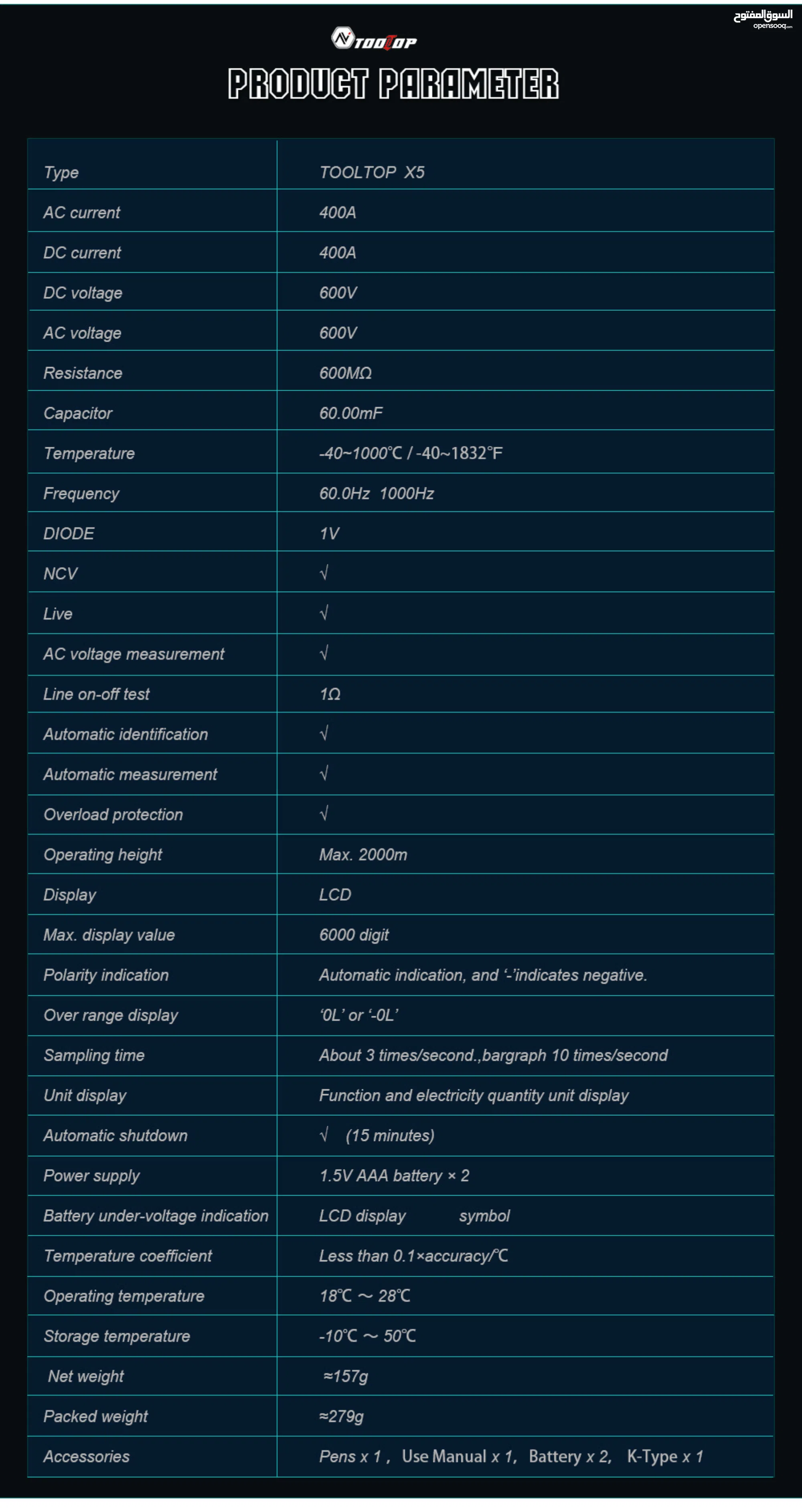 TOOLTOP X5 Multifunction Clamp Meter NCV Measuring DC AC Current ...