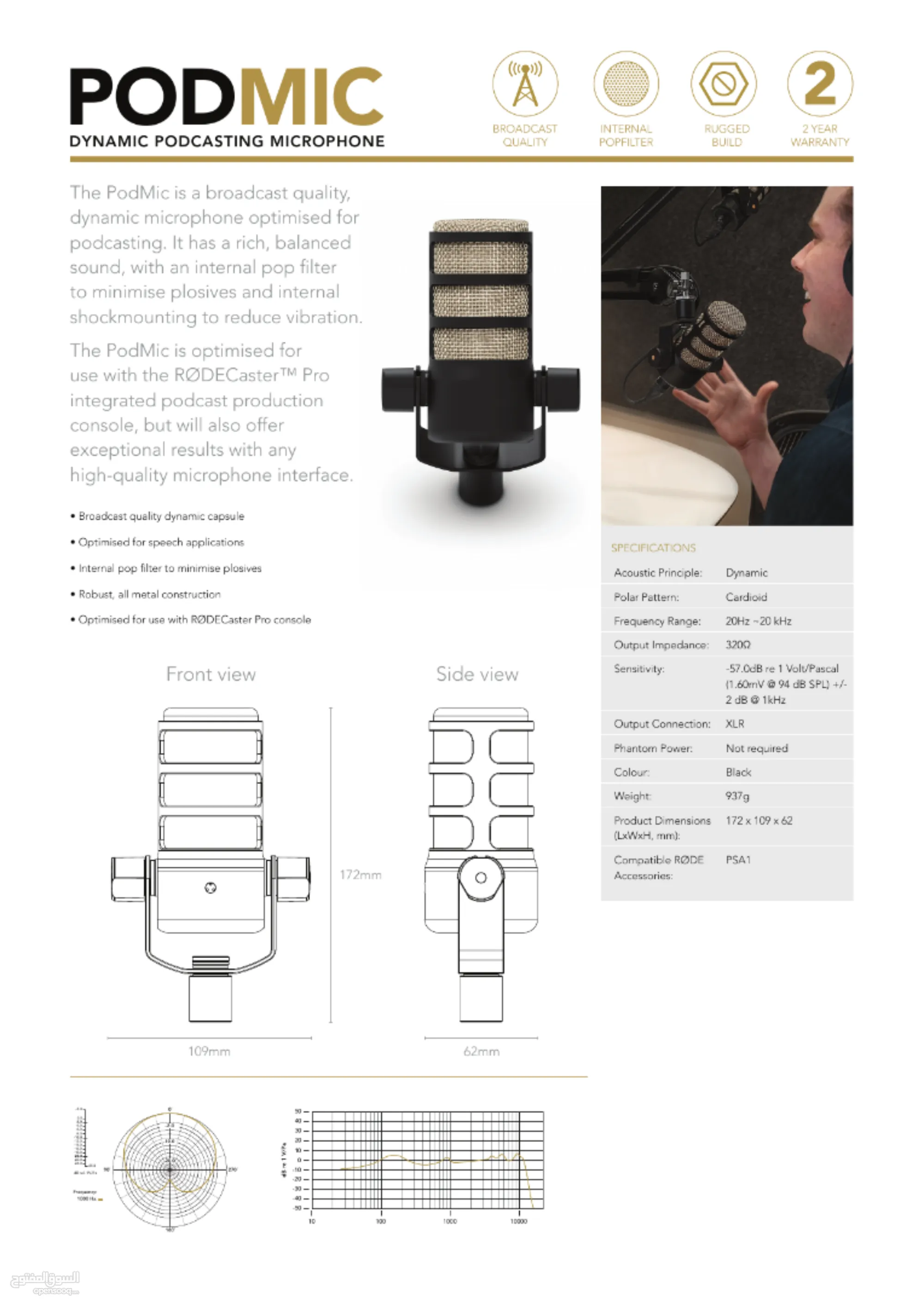 Rode Pod Mic Cardioid Dynamic Broadcast Microphone - (257288987 ...